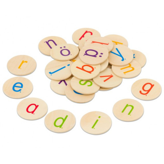 Lettres de l'alphabet (majuscules et minuscules) sur jetons en bois