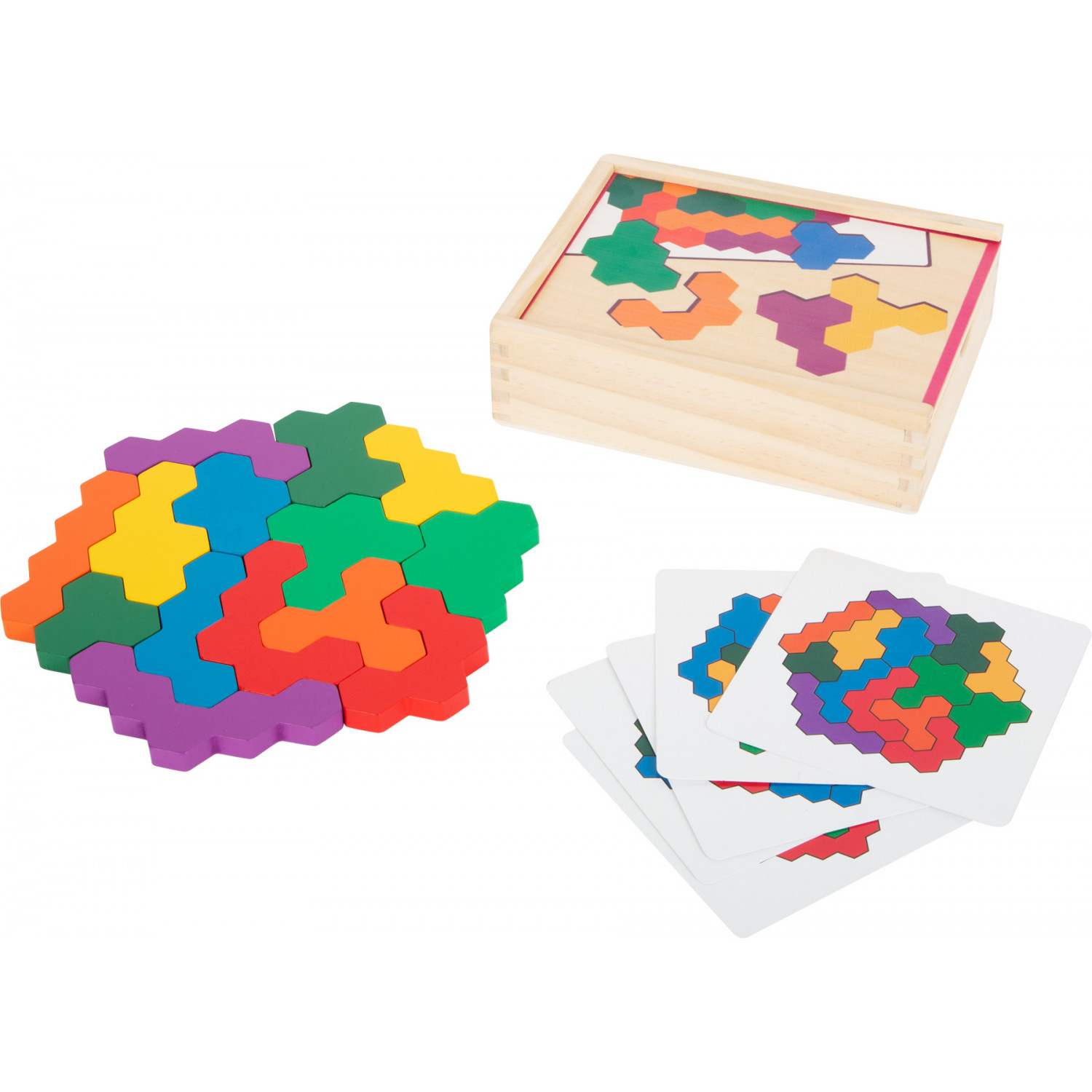 Puzzle hexagonal en bois 19 pcs dans coffret - L'îlot éducatif